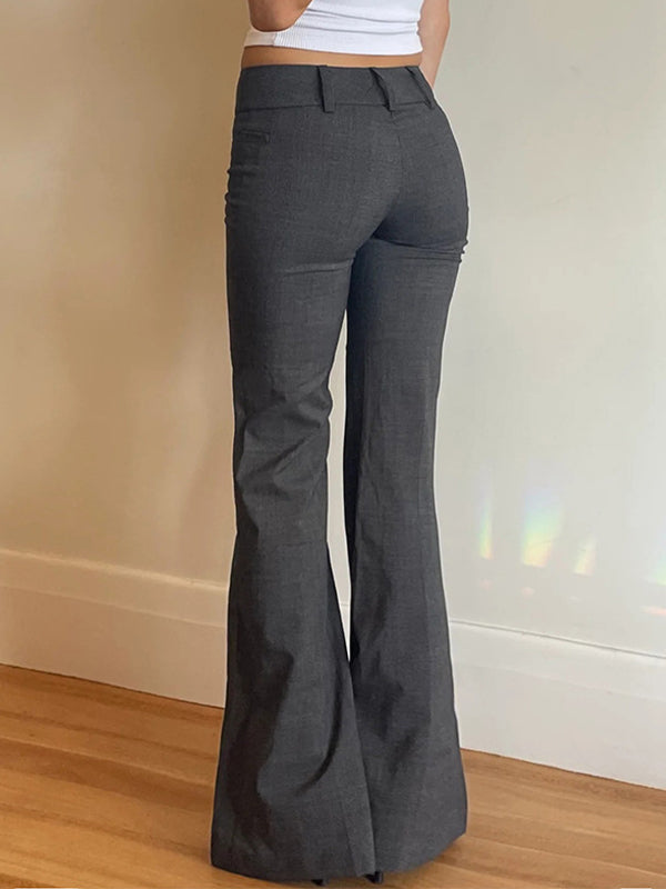 Dark Grey Vintage Pleated Flare Leg Pants – Razys.com