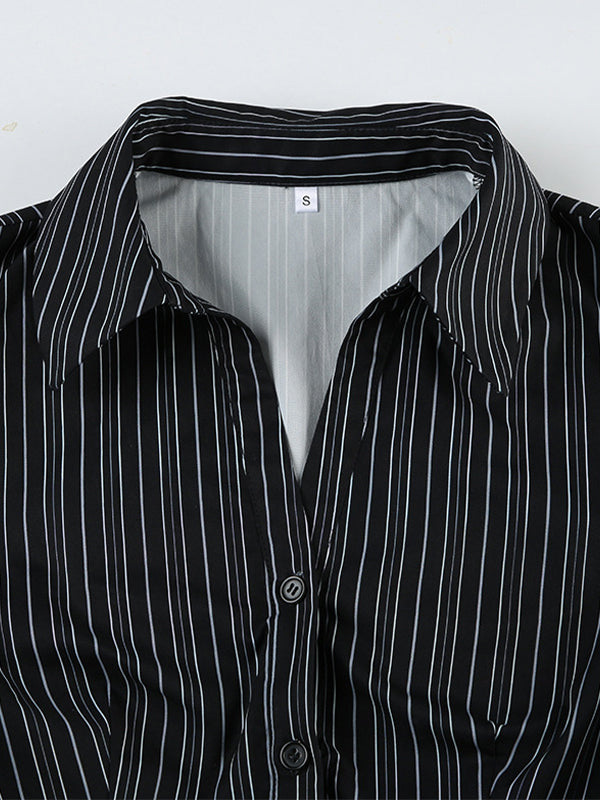 Black Classic Stripe V Neck Slim Fit Long Sleeve Shirt – Razys.com