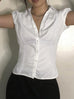 White Vintage Slim Waist V Neck Short Sleeve Shirt – Razys.com