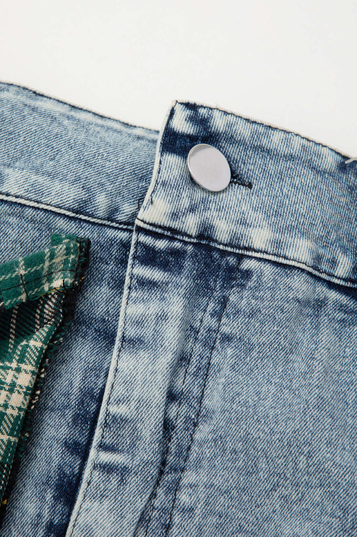 Vintage Asymmetric Check Patchwork Denim Mini Skirt – Razys.com