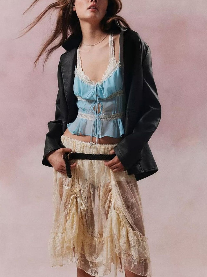 Vintage Pleated Layered Transparent Double Cami Top – Razys.com