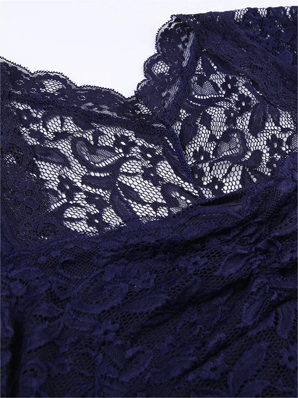 Vintage Dark Blue Lace Short Sleeve Top – Razys.com