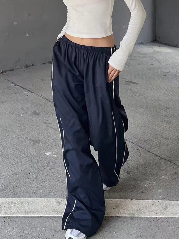 Navy Blue Retro Sport Baggy Pants with Stripes – Razys.com