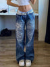 Y2k Washed Effect Heart Pattern Cargo Jeans – Razys.com